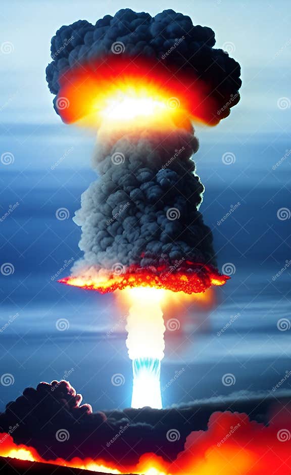 Atomic Nuclear Explosion of Fire Smoke on the Background of the City ...