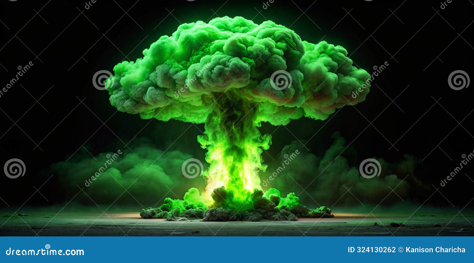 Atomic Nuclear Green Smoke Explosion in a Vertical Flame Shape AI ...