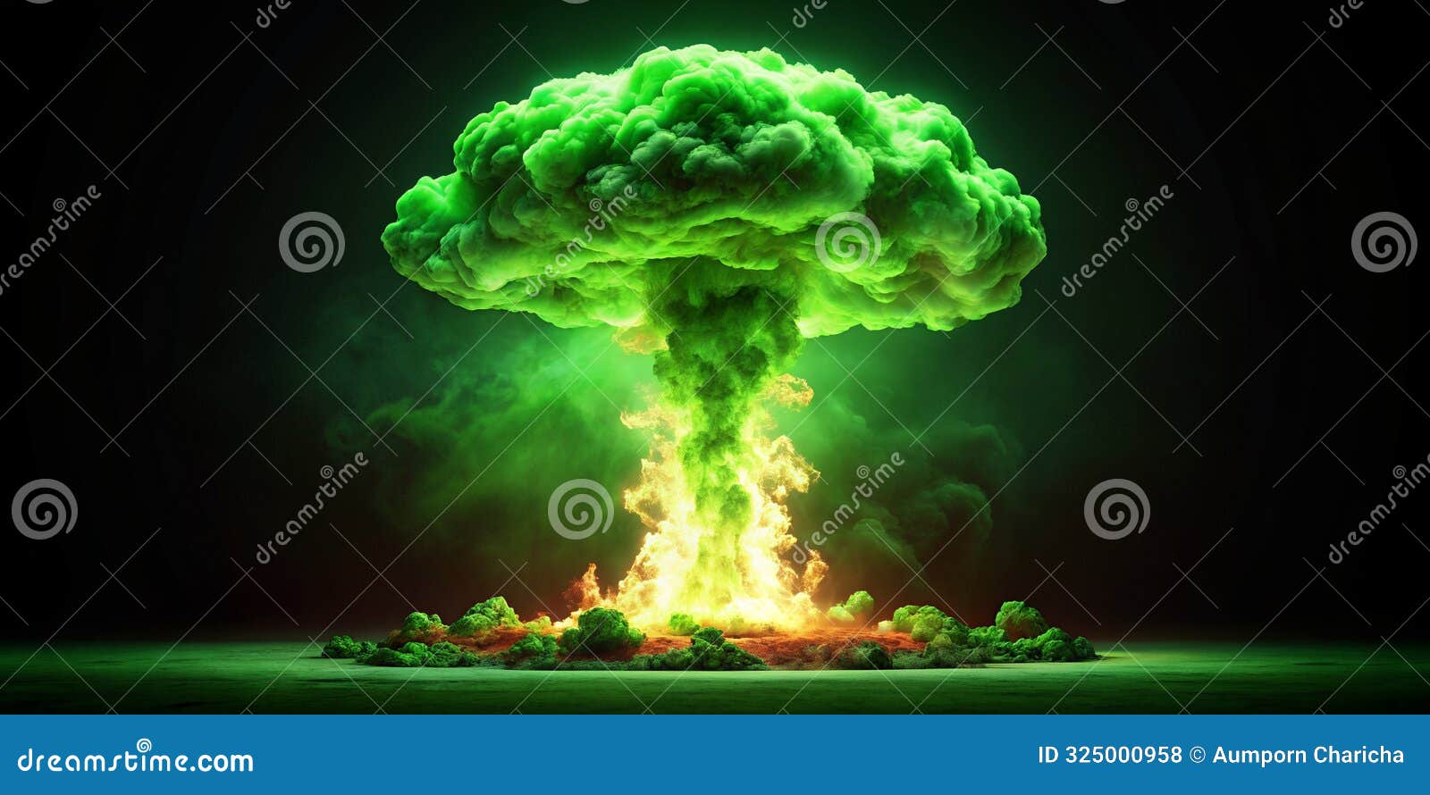 Atomic Nuclear Green Smoke Explosion in a Vertical Flame Shape AI ...