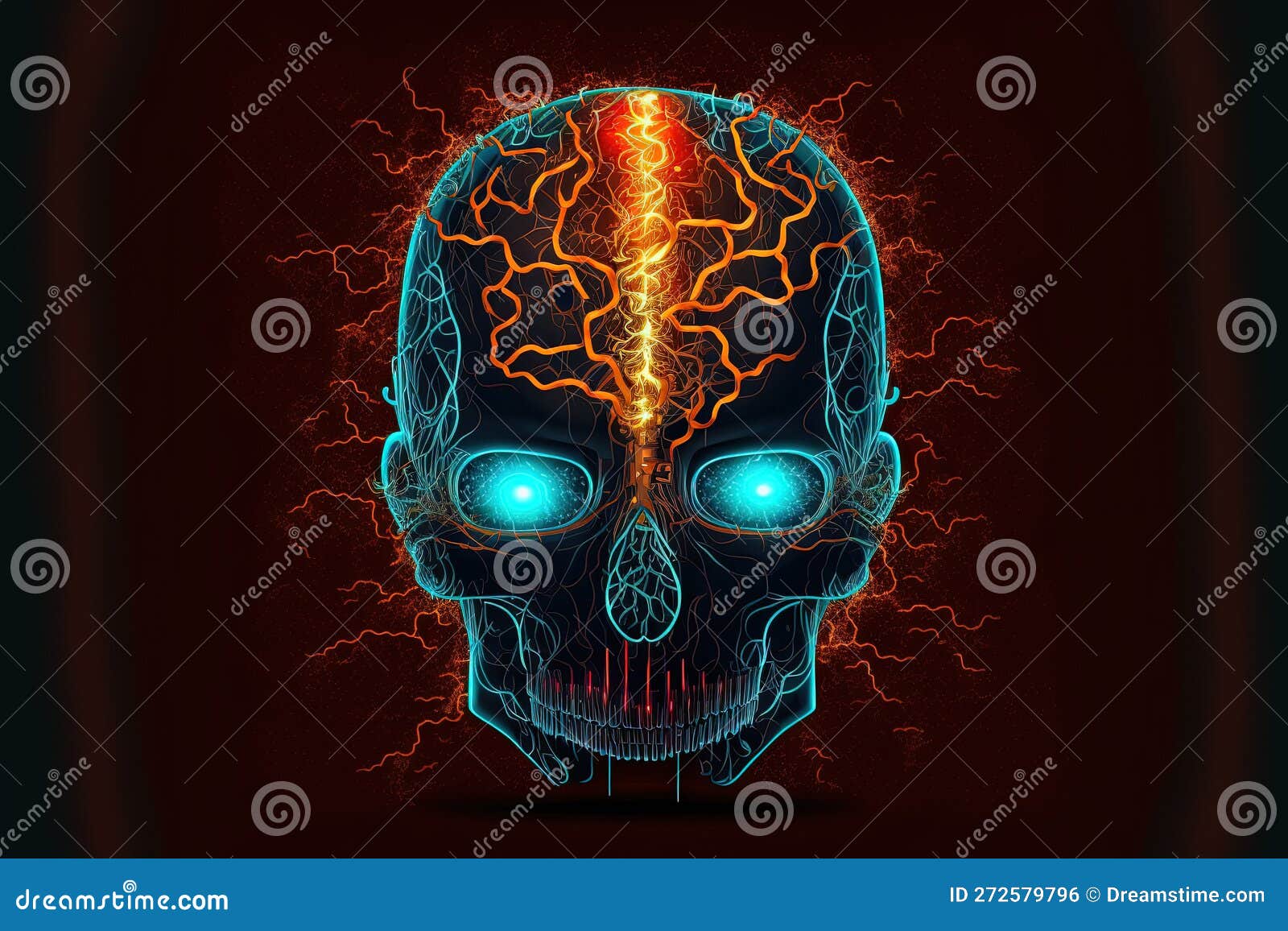 Atomic Particle Brain Cyborg Face Stock Illustration - Illustration of ...