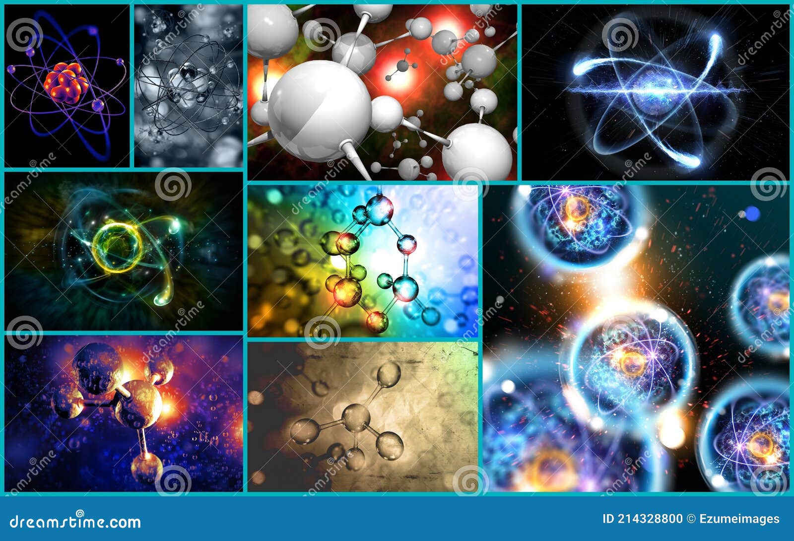 Atomic Particle Collage 3D Illustration Stock Illustration ...