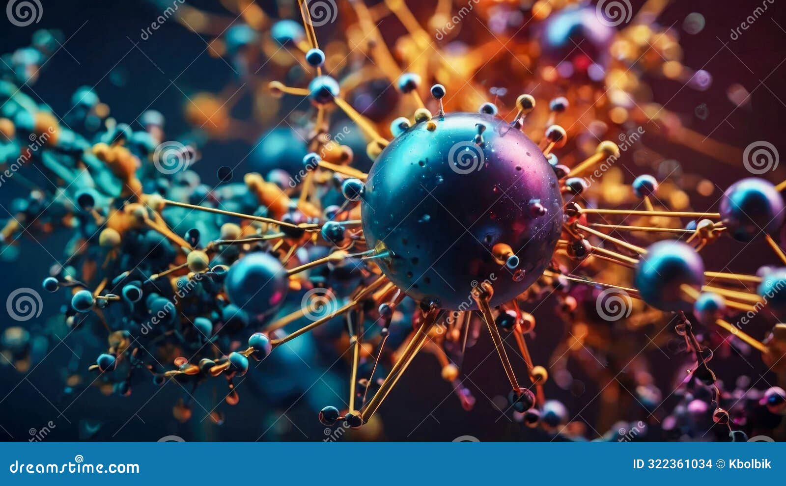 An Atomic Structure or a Molecular Model, Central Glowing Nucleus ...