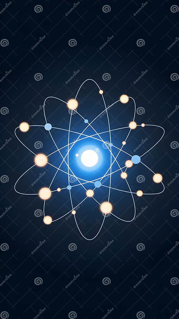 Atomic Structure with Blue Nucleus and Orbiting Electrons, Glowing ...
