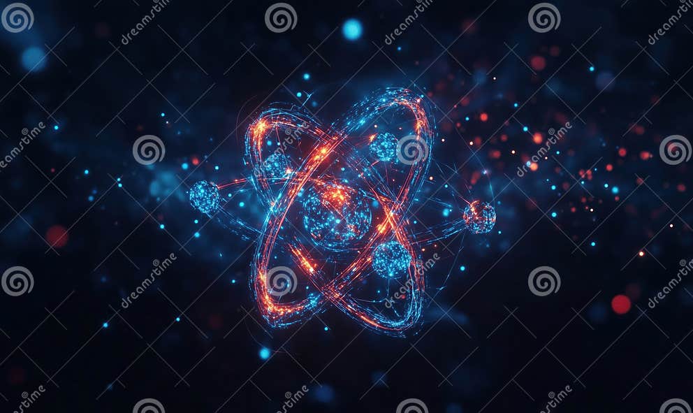 Atomic Structure Visualization with Glowing Particles, Representing ...