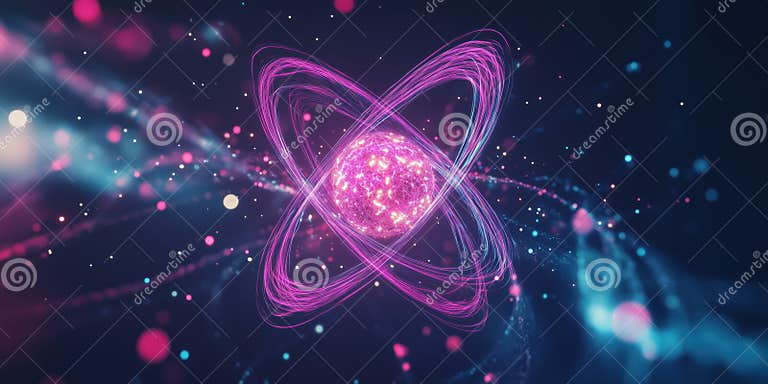 Atomic Structure Visualization with Vibrant Energy Trails, Glowing ...