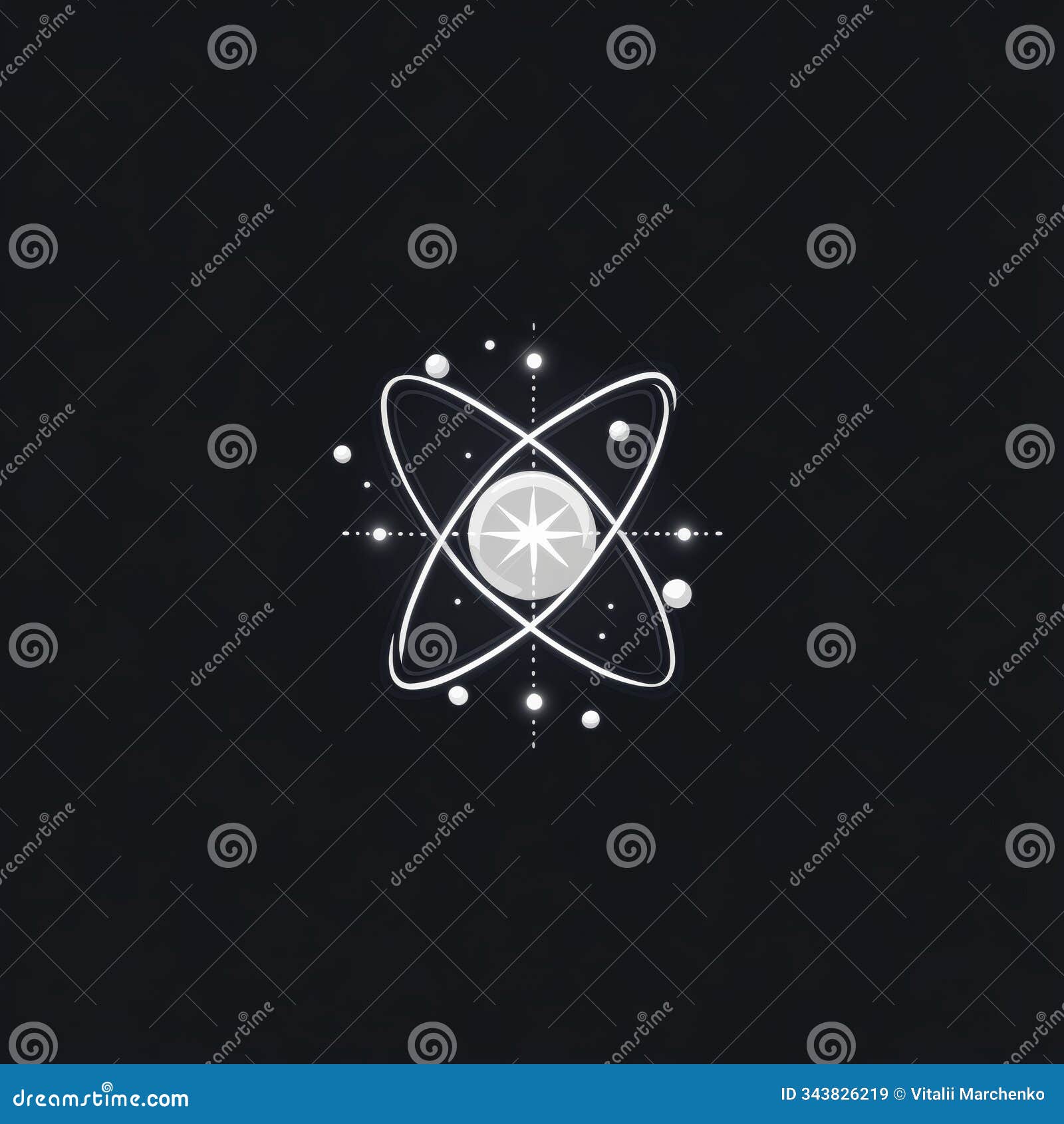 Atomic Symbol on Black Background with Glowing Electron Paths Stock ...