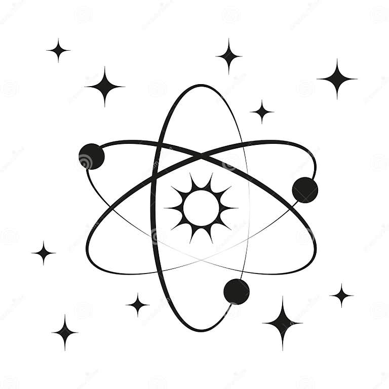 Atomic Symbol Icon. Orbiting Electrons Graphic. Black and White Science ...