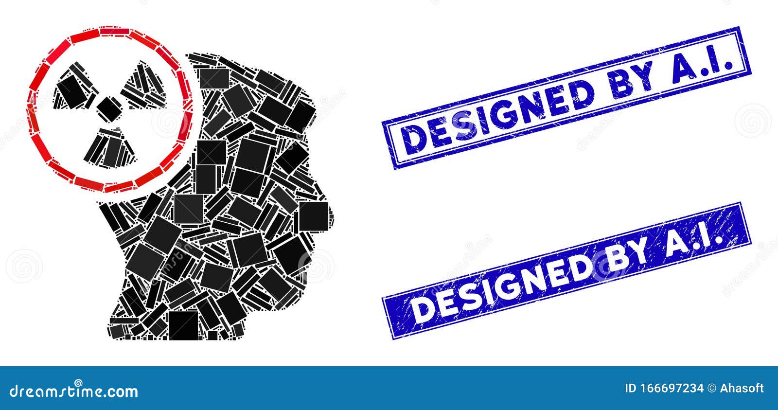 Atomic Thinking Head Mosaic and Grunge Rectangle Stamps Stock Vector ...