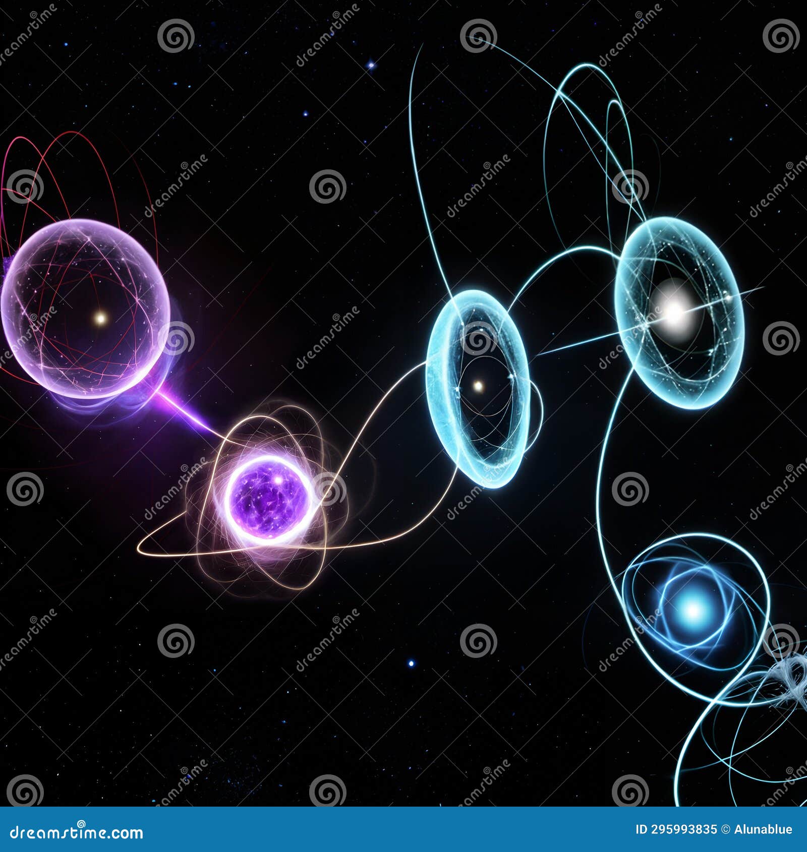 Atomic Traces of Glowing Quantum Circles and Lines in Space. Stock ...