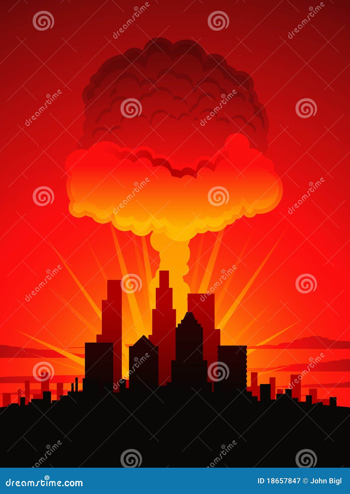 Atompilz und Stadt vektor abbildung. Illustration von angriff - 18657847