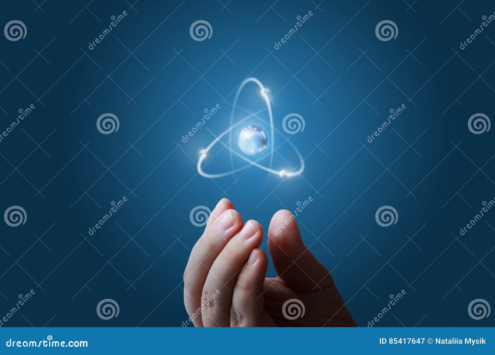 Atoms Flying Along the Orbit in the Hand. Stock Image - Image of ...