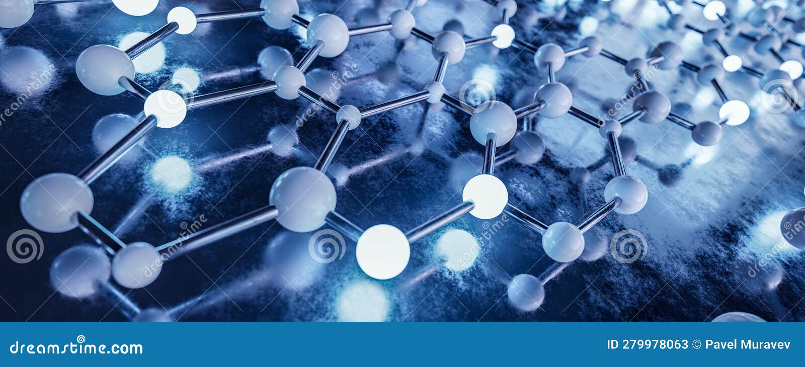 Atoms Molecules Bonds Abstraction Bubbles Blue Background. Graphene ...