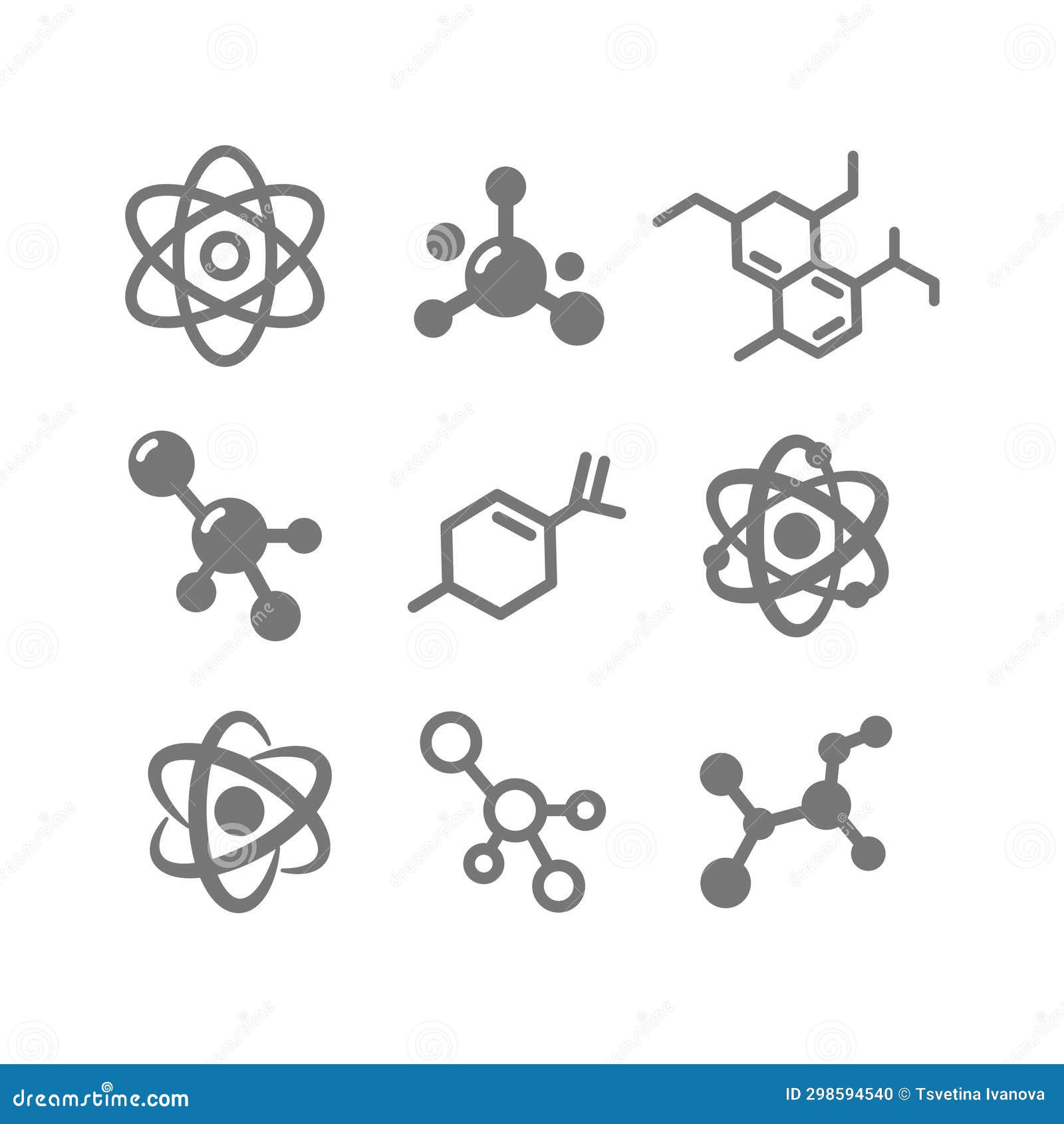 Atoms and Molecules Bonds and Structure Icon Set Stock Vector ...