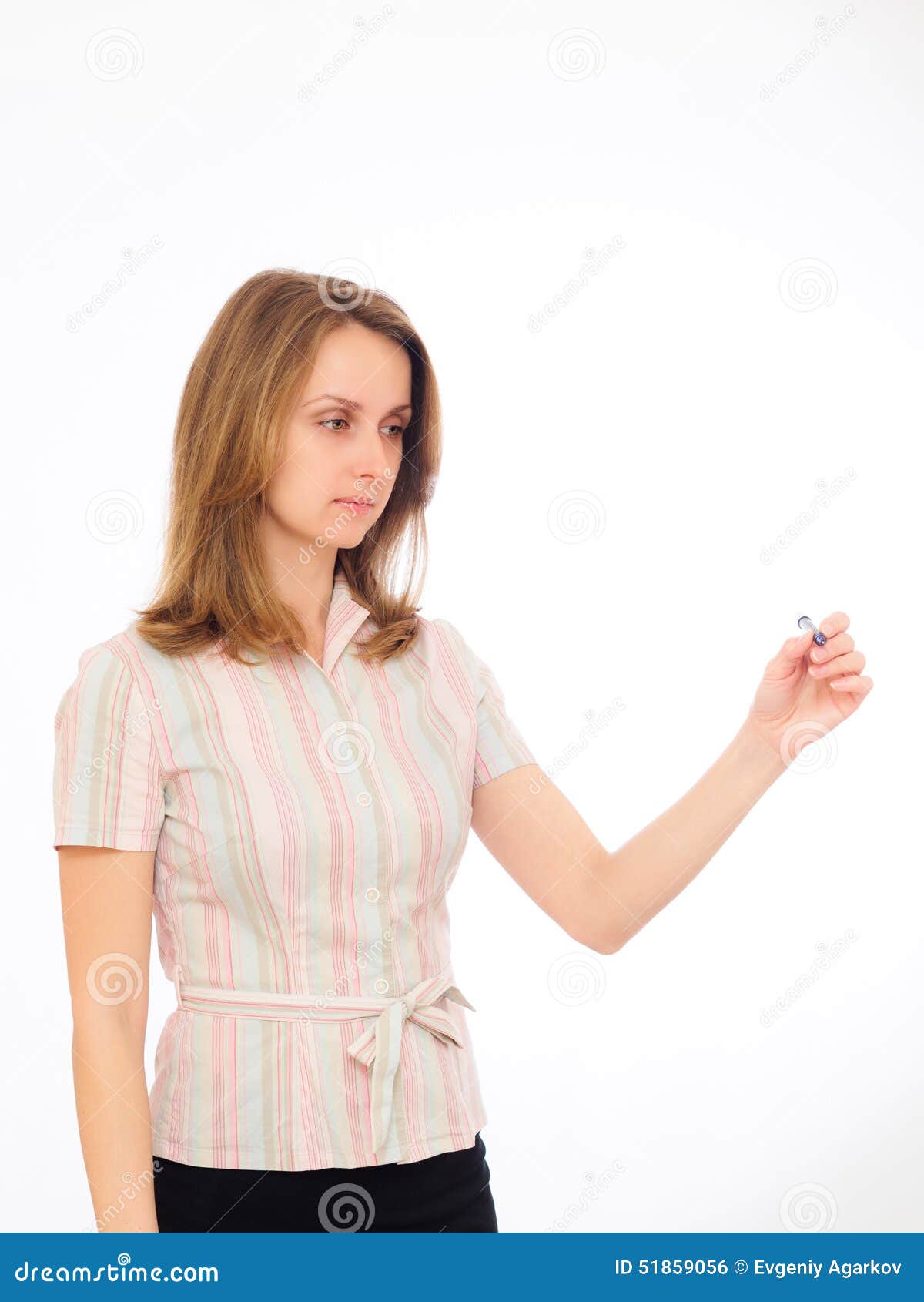 Atractive Woman Writing with Pen Stock Photo - Image of person, hair ...