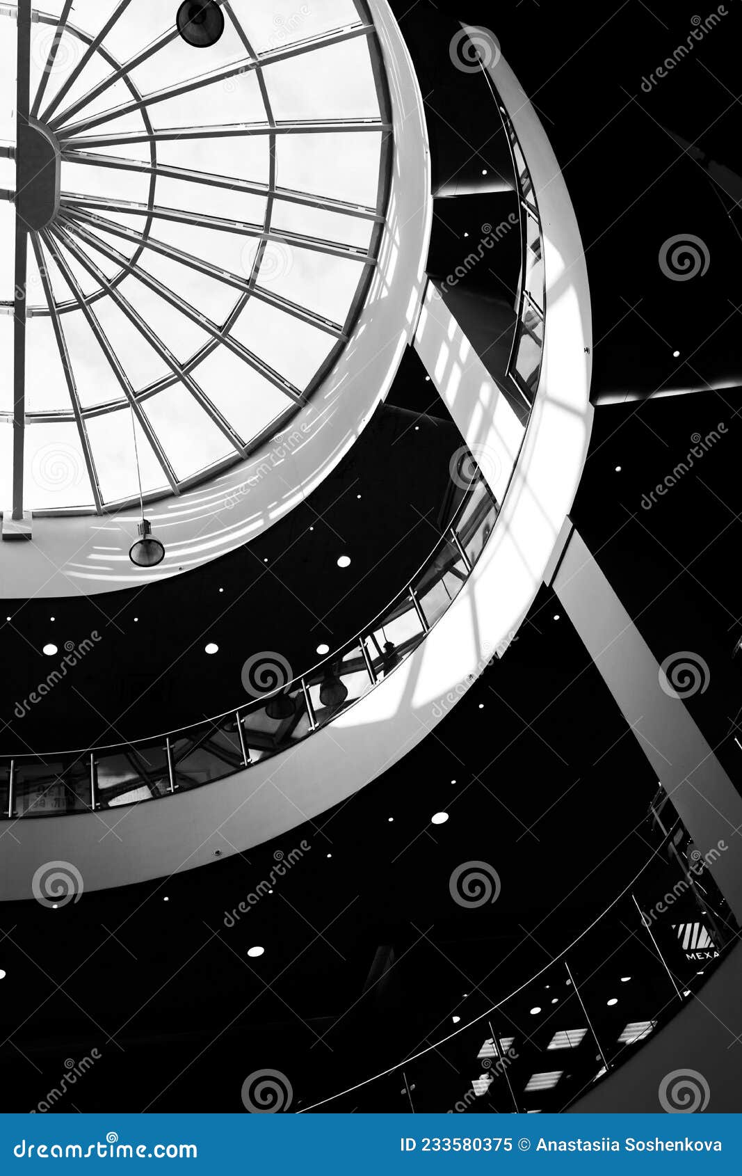 Atrium of a Large Mall. Contrasting Black and White Shooting. the ...