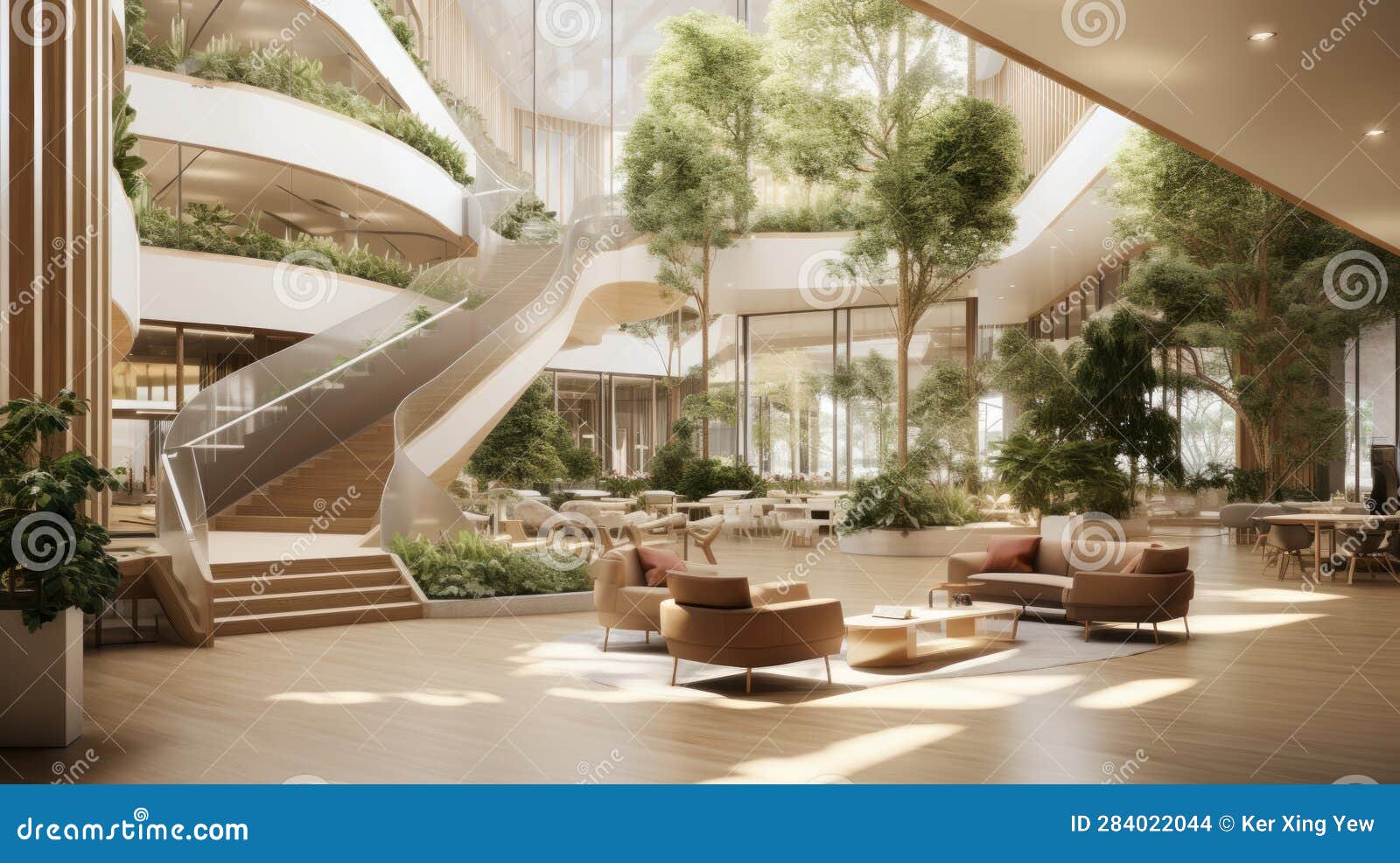 Atrium with office complex stock illustration. Illustration of wall ...