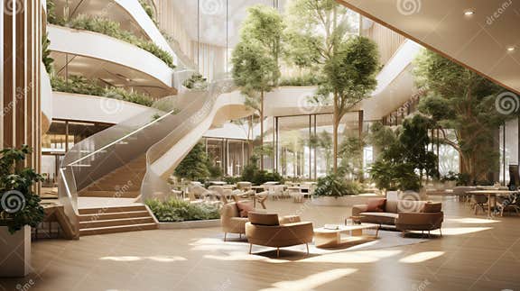 Atrium with office complex stock illustration. Illustration of wall ...