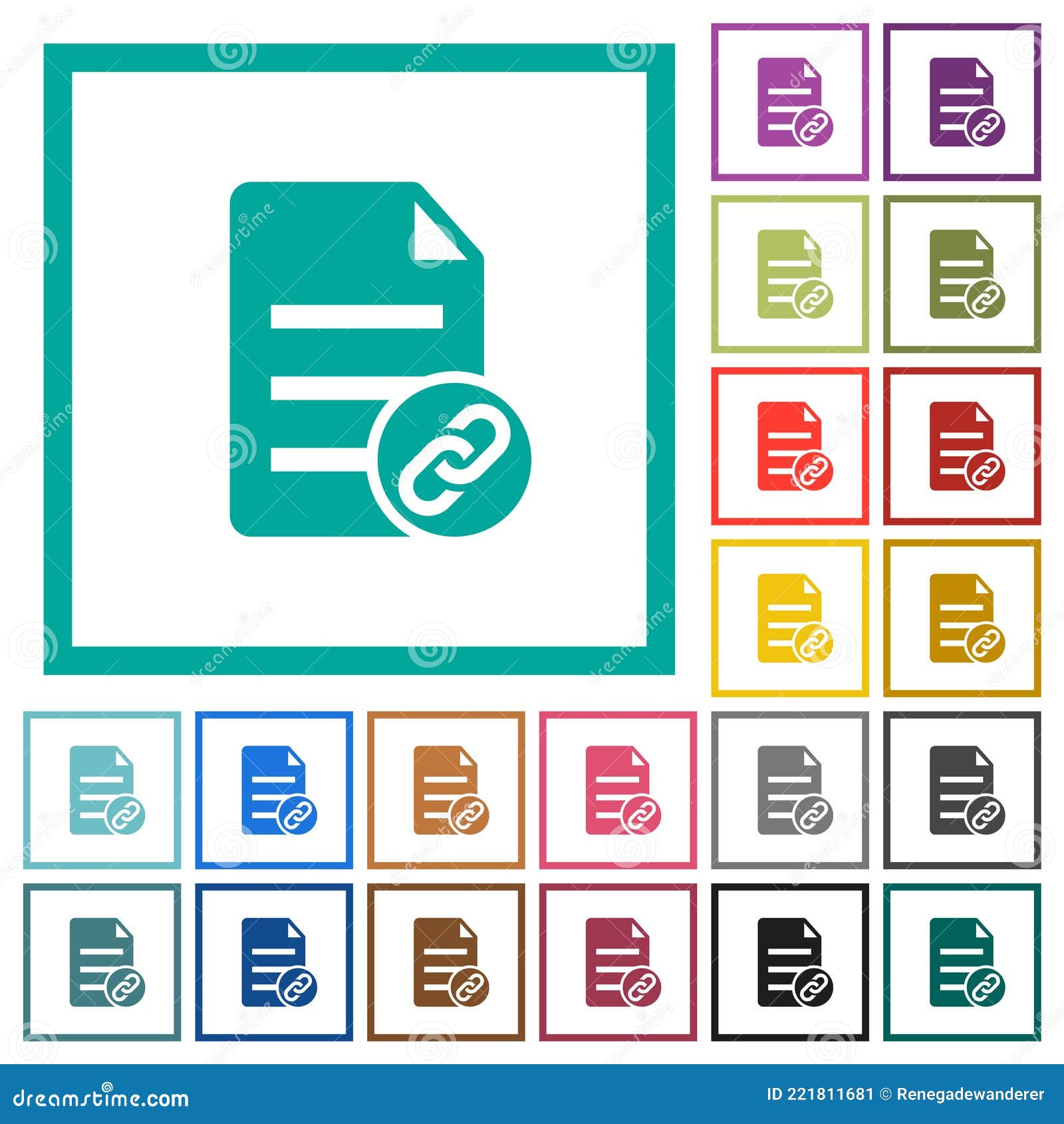 Attach Document Flat Color Icons With Quadrant Frames Cartoon Vector ...