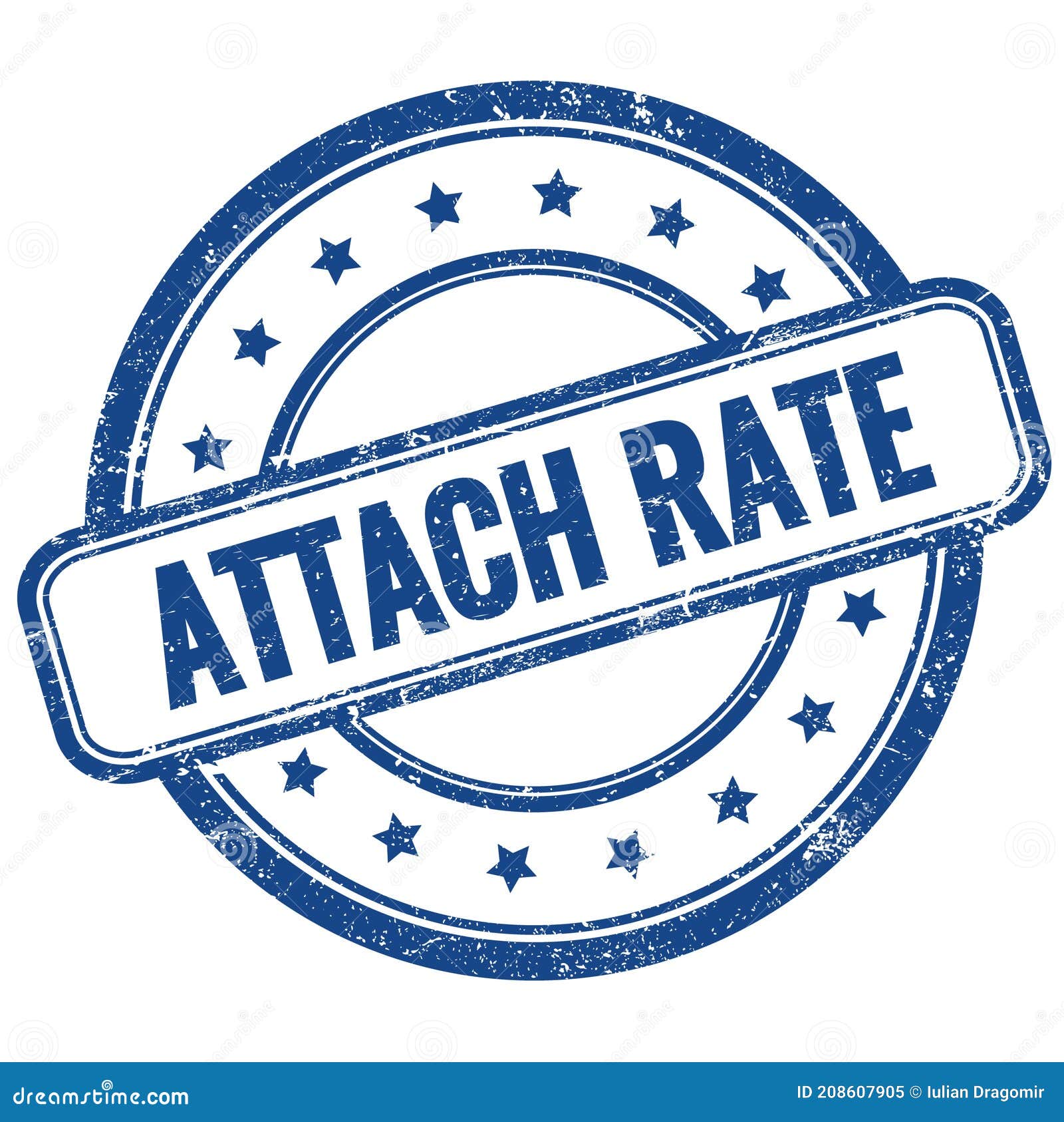 ATTACH RATE Text on Blue Grungy Round Rubber Stamp Stock Illustration ...