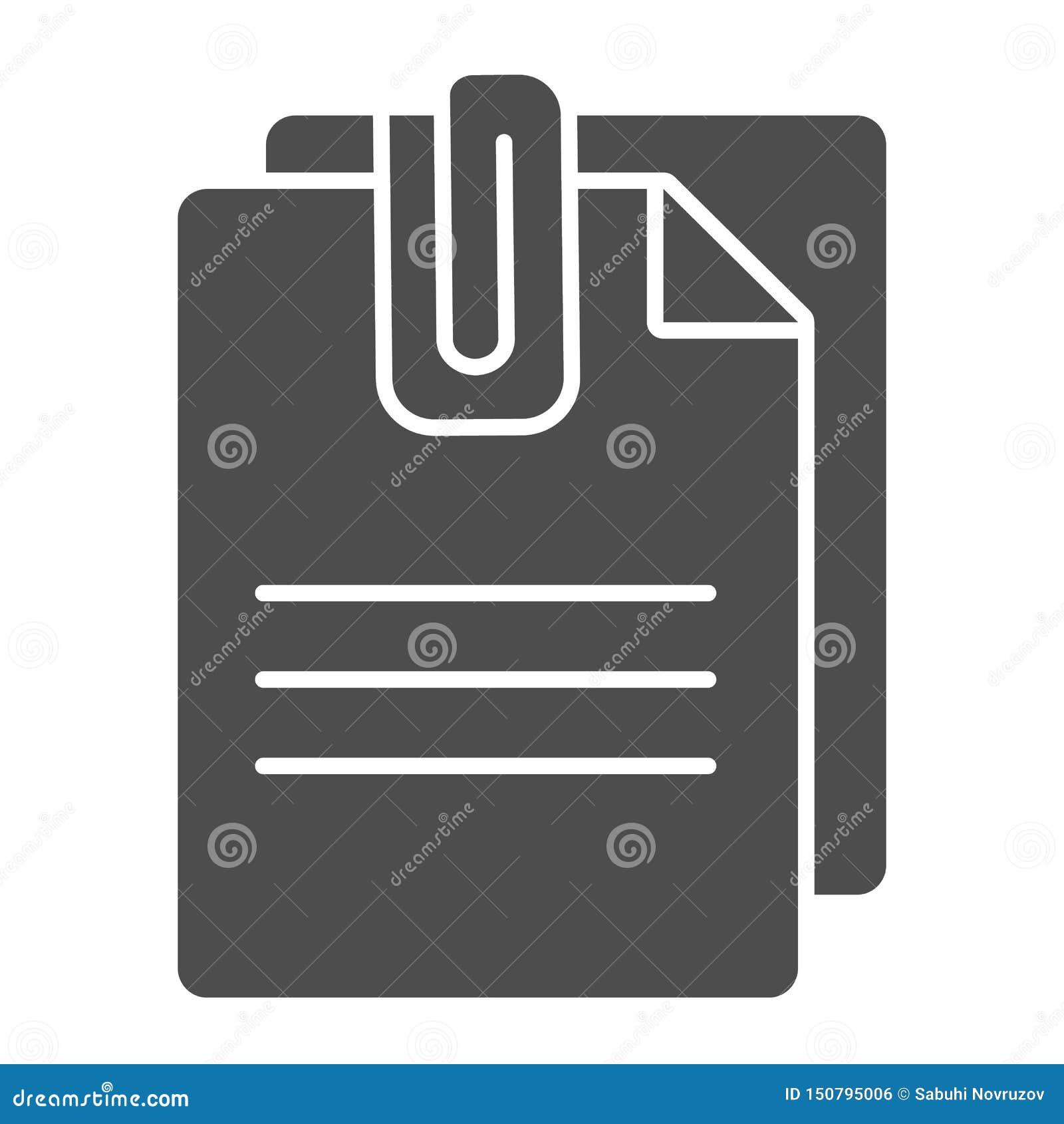 Attached Document Solid Icon. Papers with Clip Vector Illustration ...