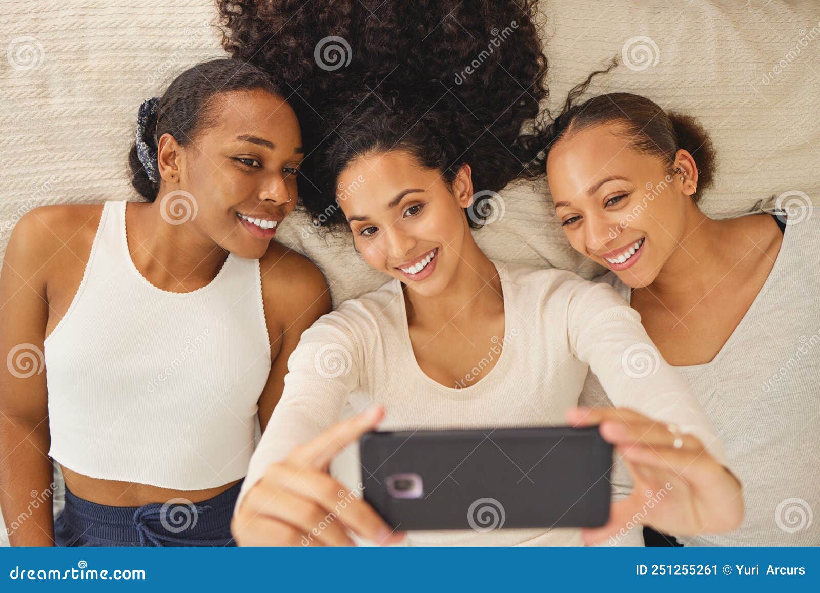 We are Attached by the Hip. Three Girlfriends Taking a Selfie while ...