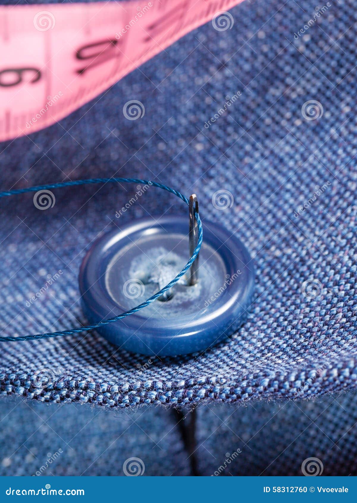 Attaching Of Button To Green Tweed By Needle Royalty-Free Stock Photo ...