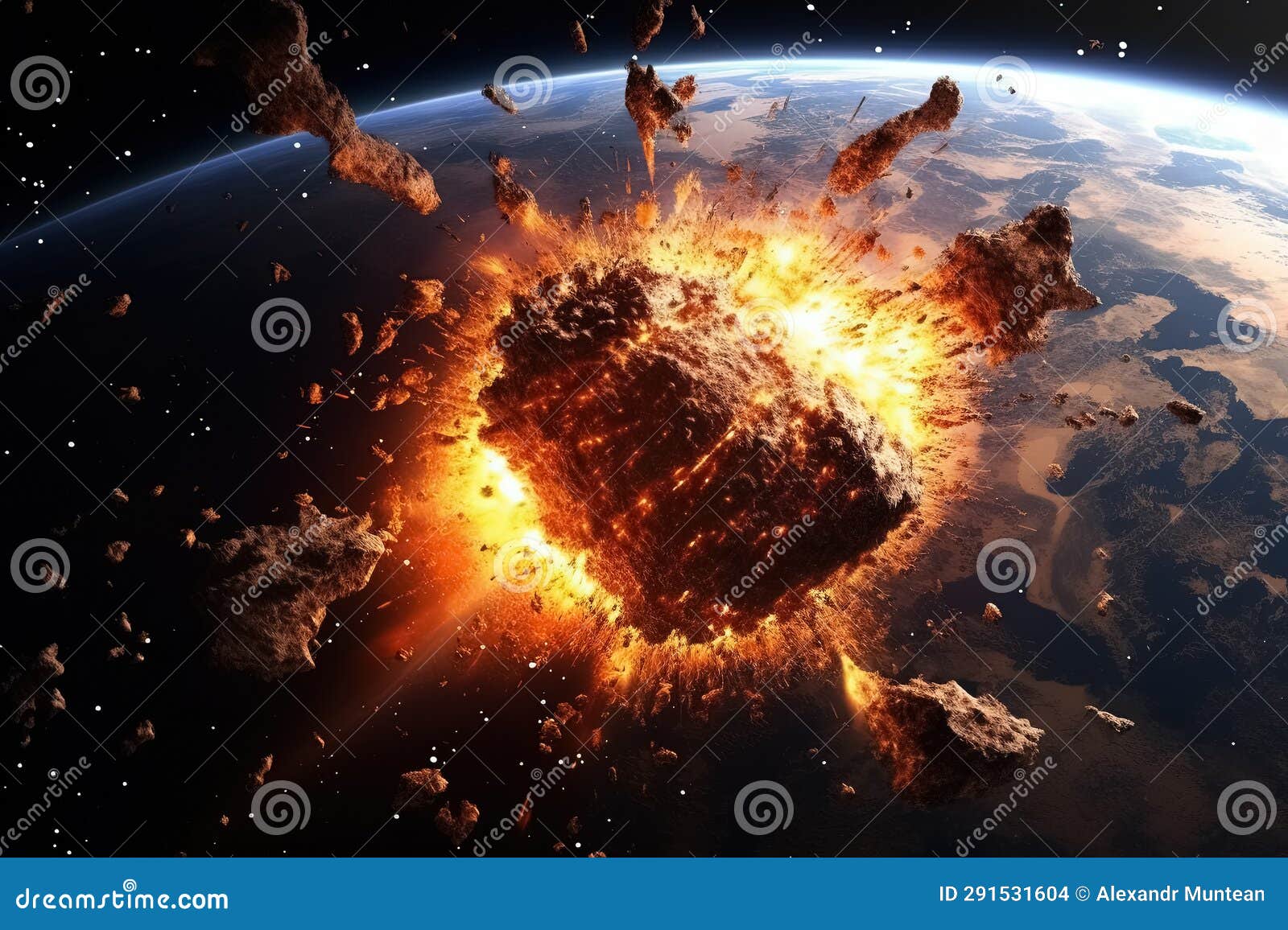 Attack of the Asteroid (meteor) on the Earth Stock Photo - Image of ...