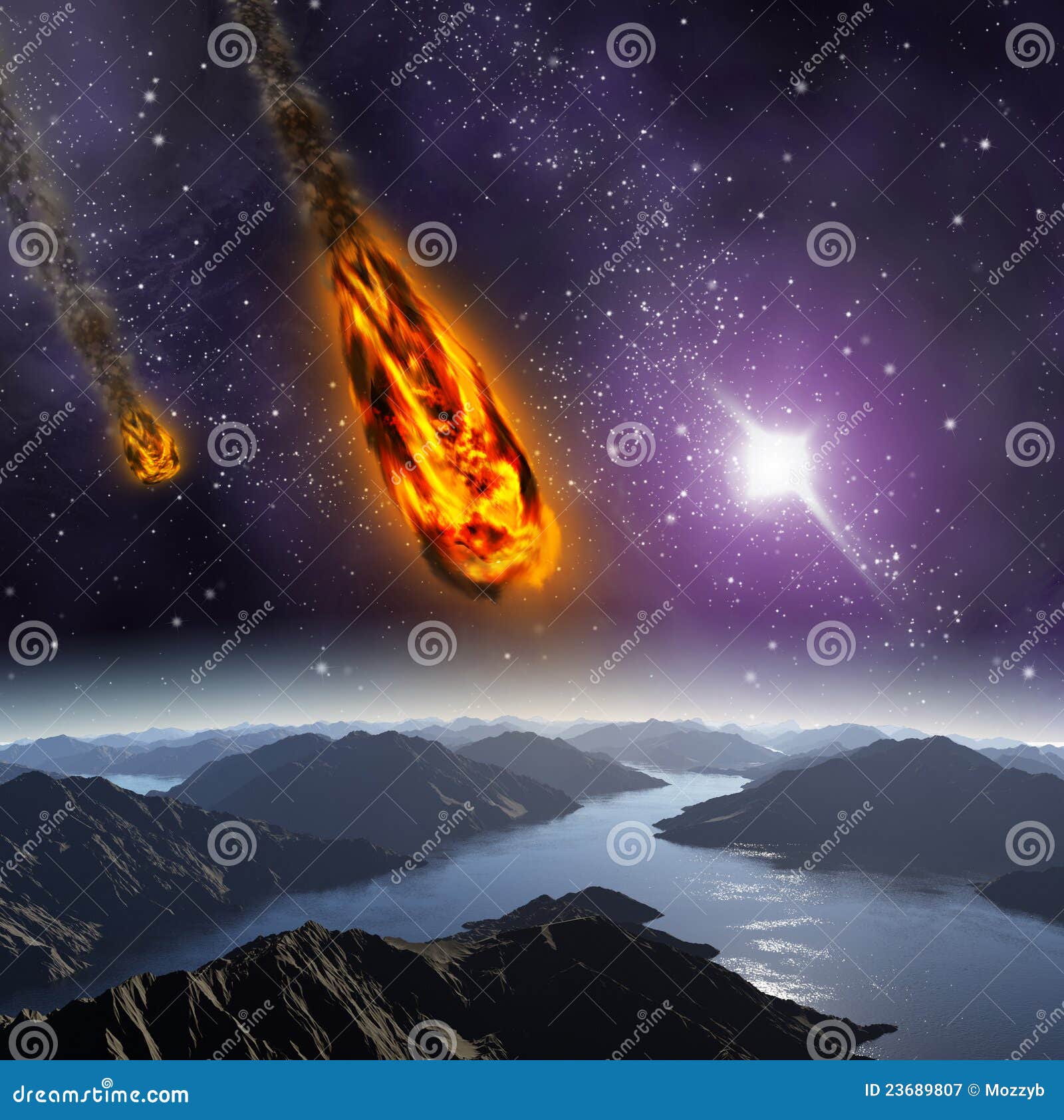 Attack of the Asteroid on the Planet. Stock Illustration - Illustration ...