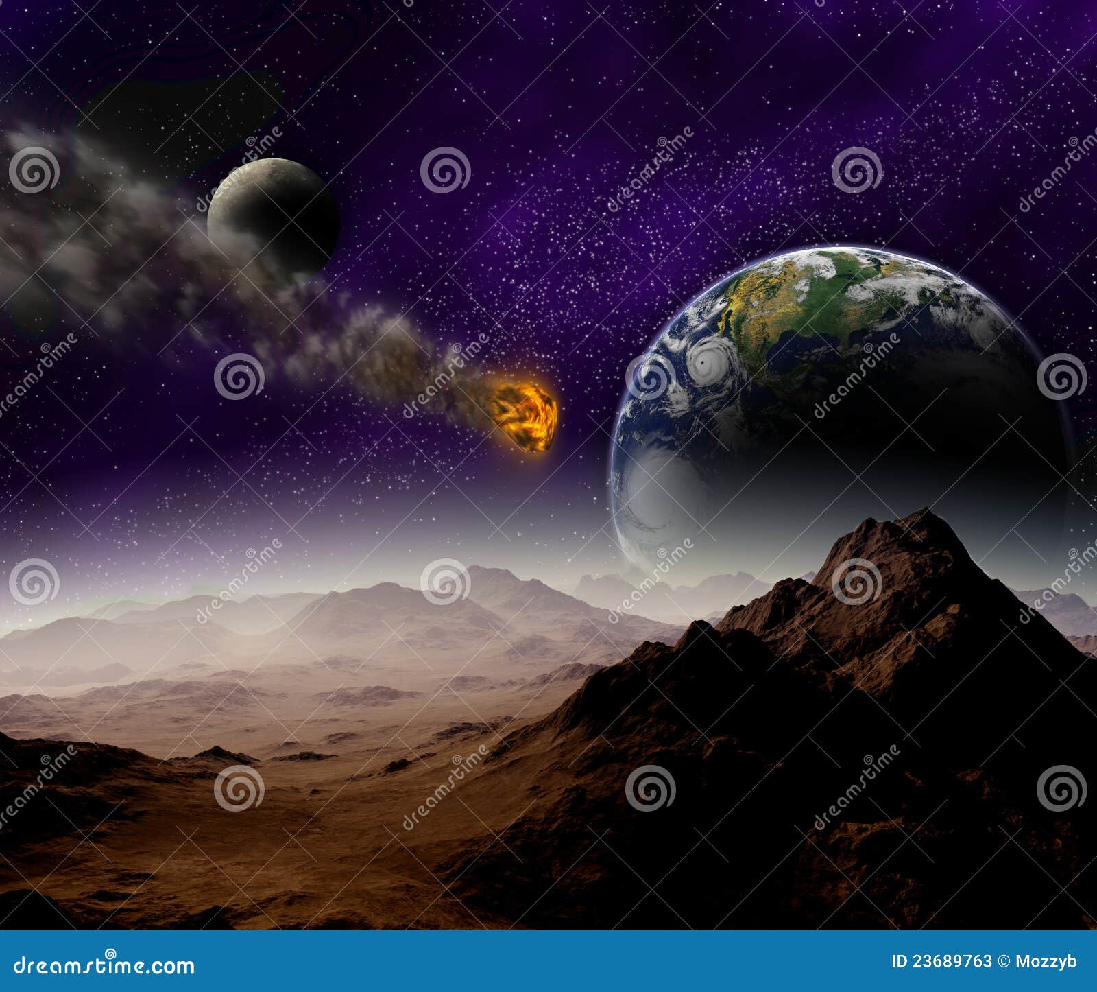 Attack of the Asteroid on the Planet Earth Stock Illustration ...