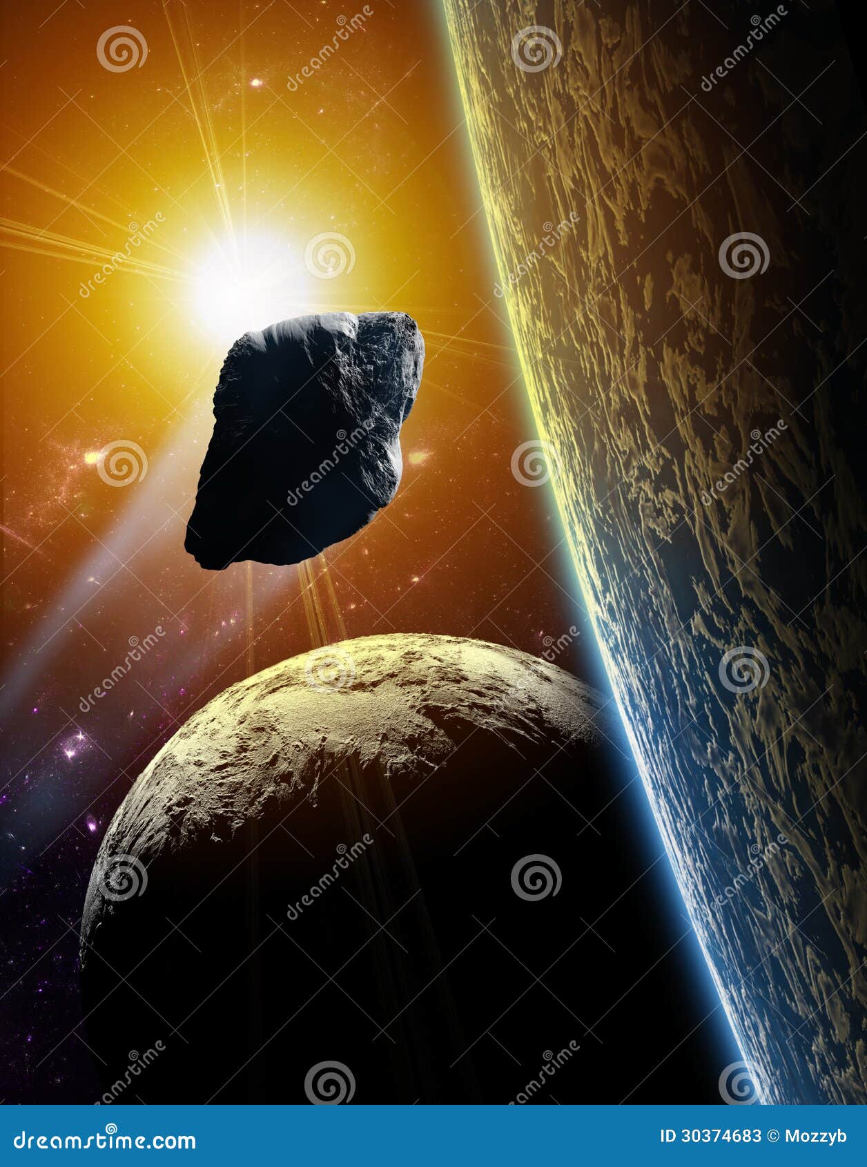 Attack of the Asteroid on the Planet in the Universe. Stock ...