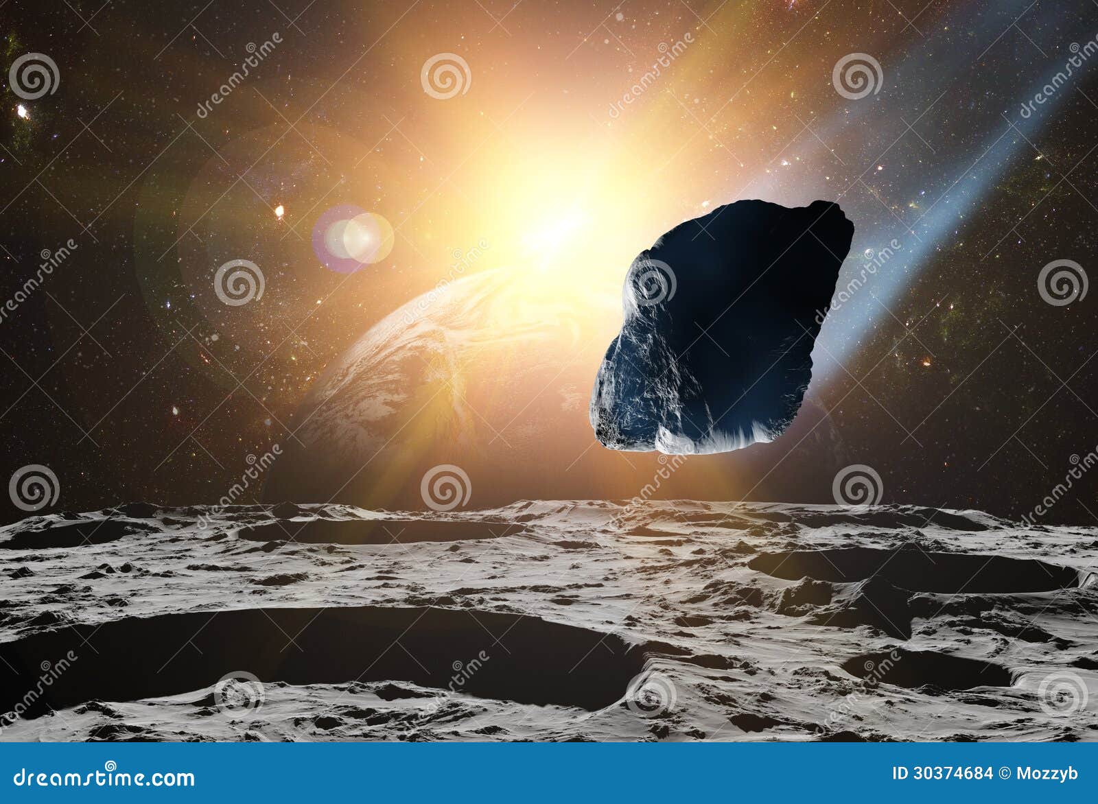 Attack of the Asteroid on the Planet in the Universe. Stock ...
