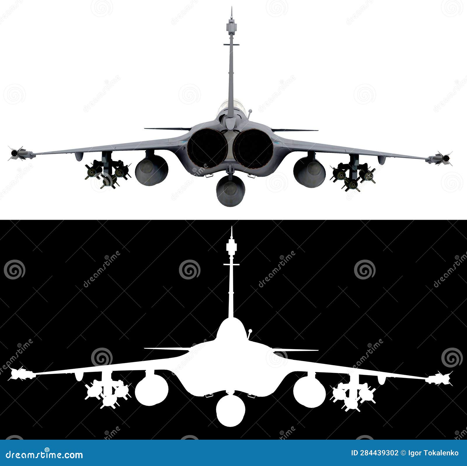 Attack Fighter Back View 3d Render on White with Alpha Stock ...