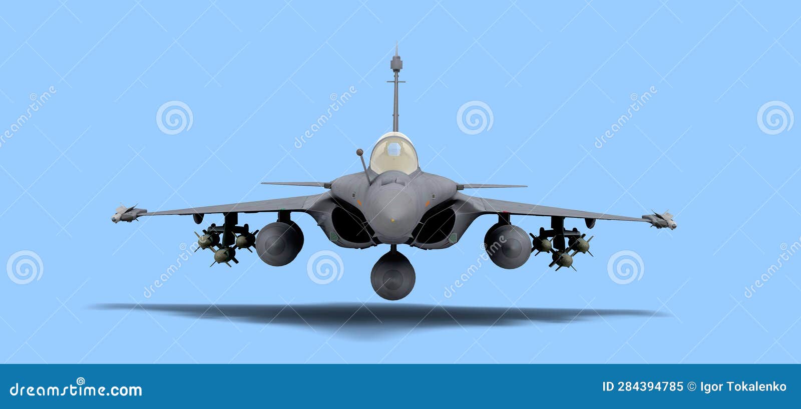 Attack Fighter Front View 3d Render on Blue Background Stock ...