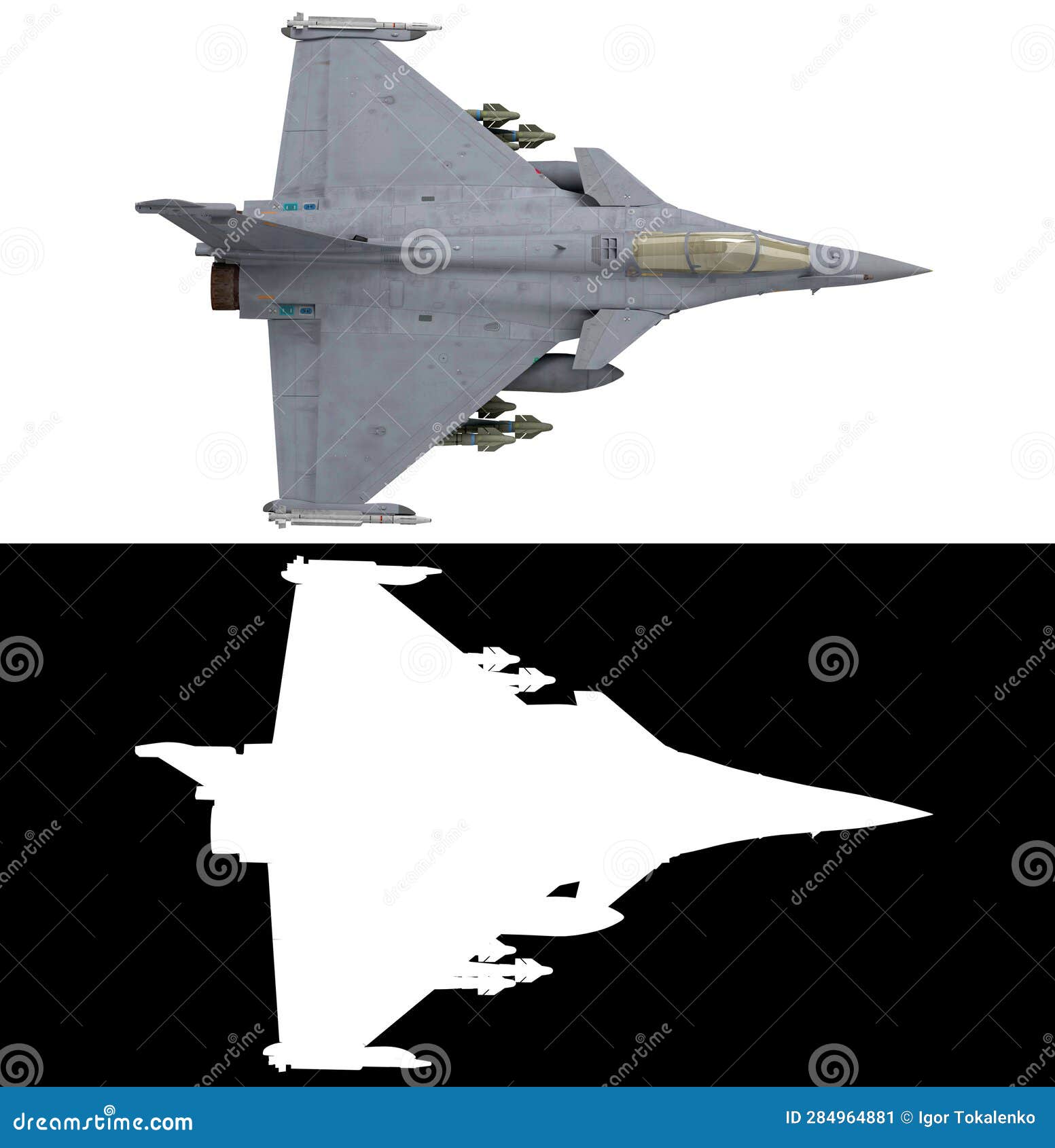Attack Fighter Top View 3d Render on White with Alpha Stock ...