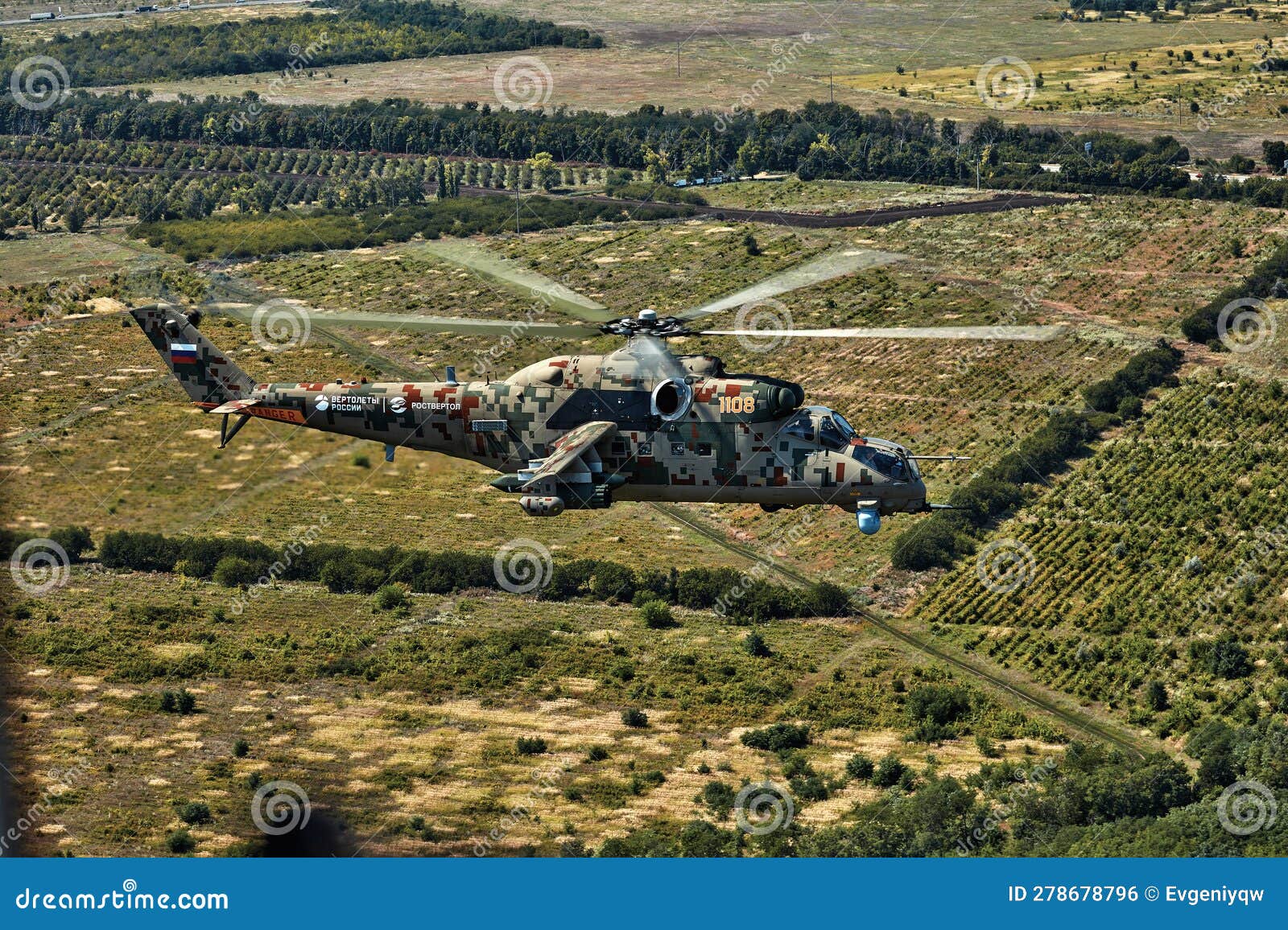 Attack Helicopter Mi-35P in Flight, View from a Parallel Helicopter ...