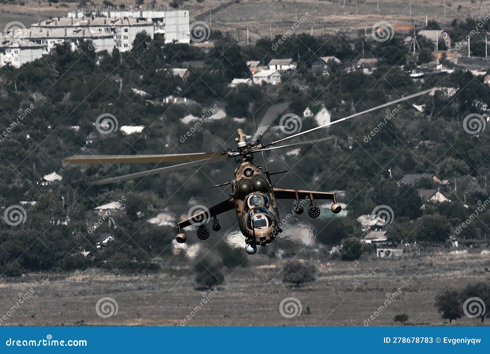 Attack Helicopter Mi-35P in Flight, View from a Parallel Helicopter ...