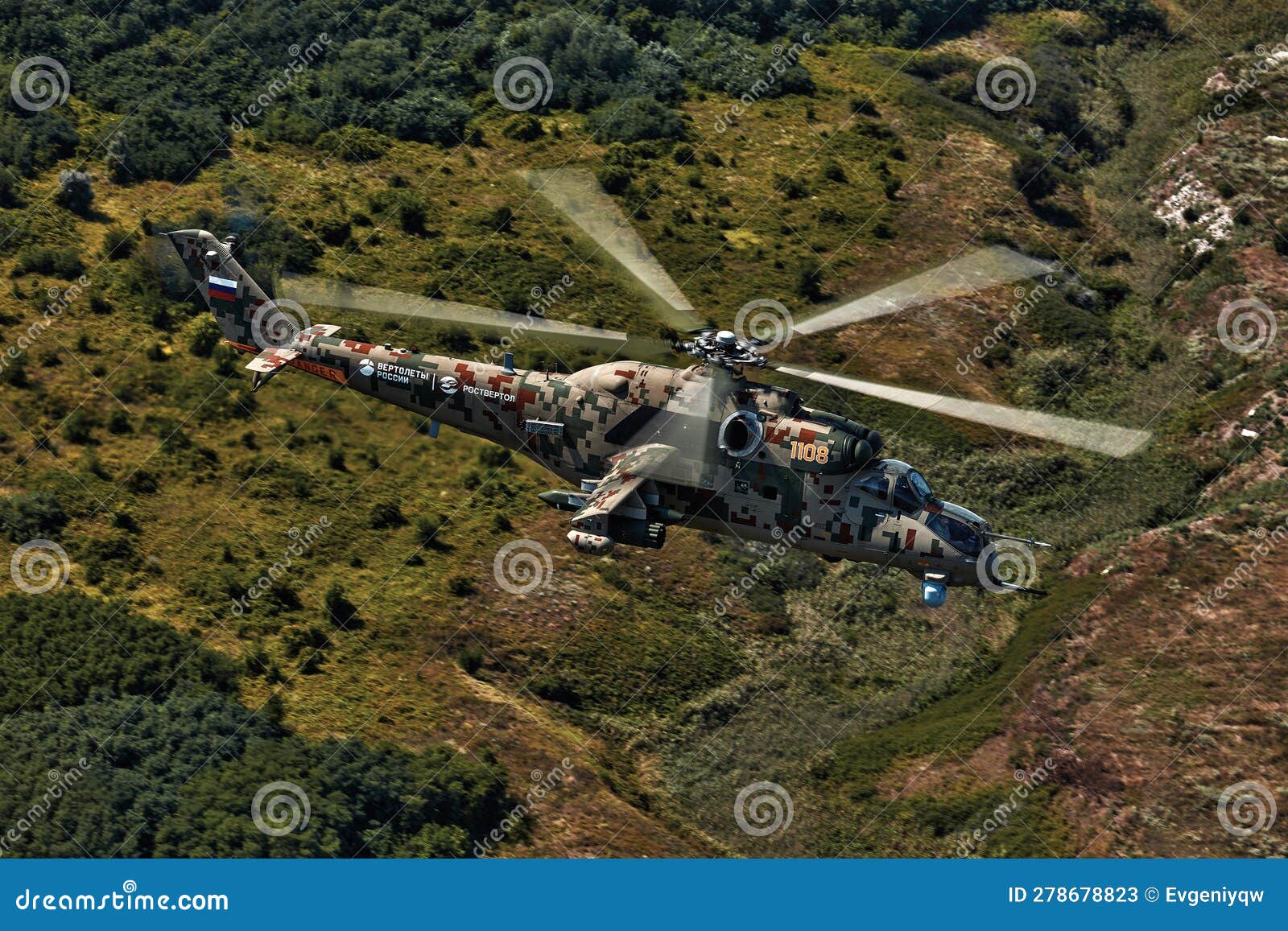 Attack Helicopter Mi-35P in Flight, View from a Parallel Helicopter ...