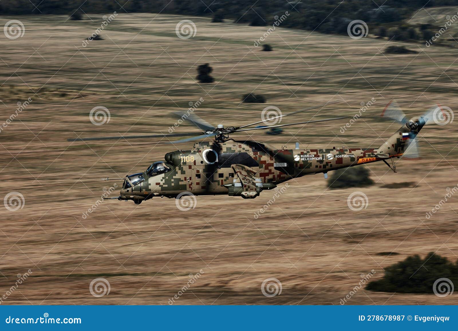 Attack Helicopter Mi-35P in Flight, View from a Parallel Helicopter ...