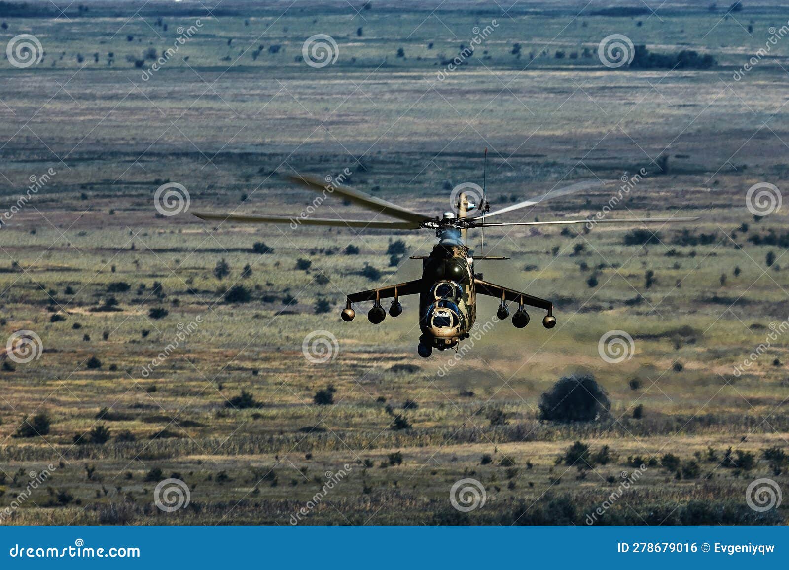 Attack Helicopter Mi-35P in Flight, View from a Parallel Helicopter ...