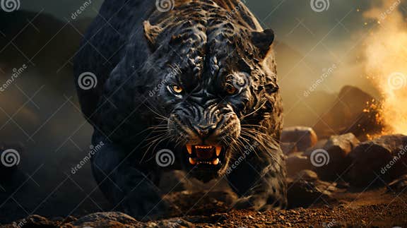 An Attack Panther Jumping on His Target Stock Image - Image of animals ...