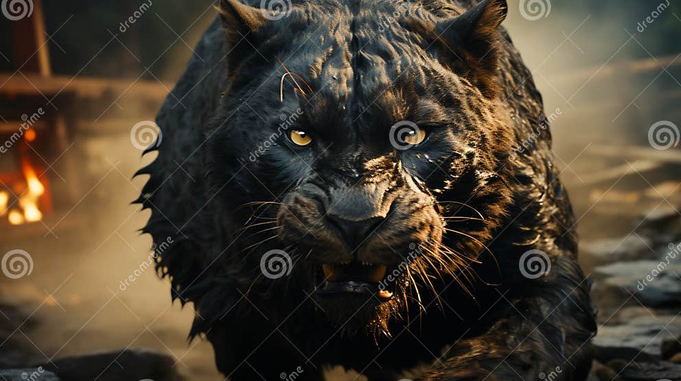 An Attack Panther Jumping on His Target Stock Image - Image of ...
