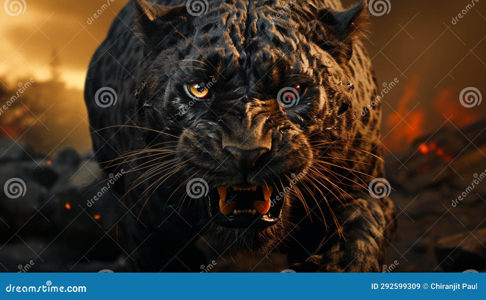 An Attack Panther Jumping on His Target Stock Image - Image of beauty ...