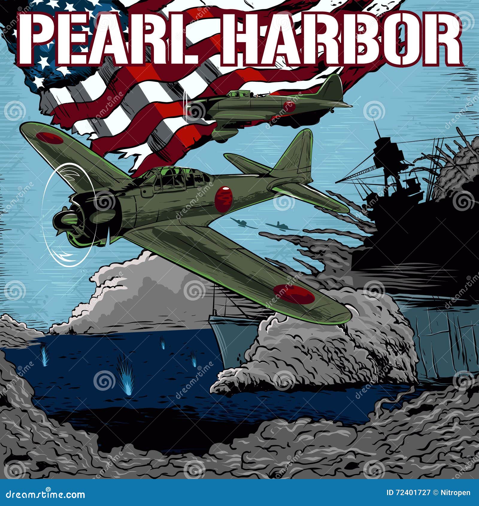 Attack on Pearl Harbor stock vector. Illustration of combat - 72401727