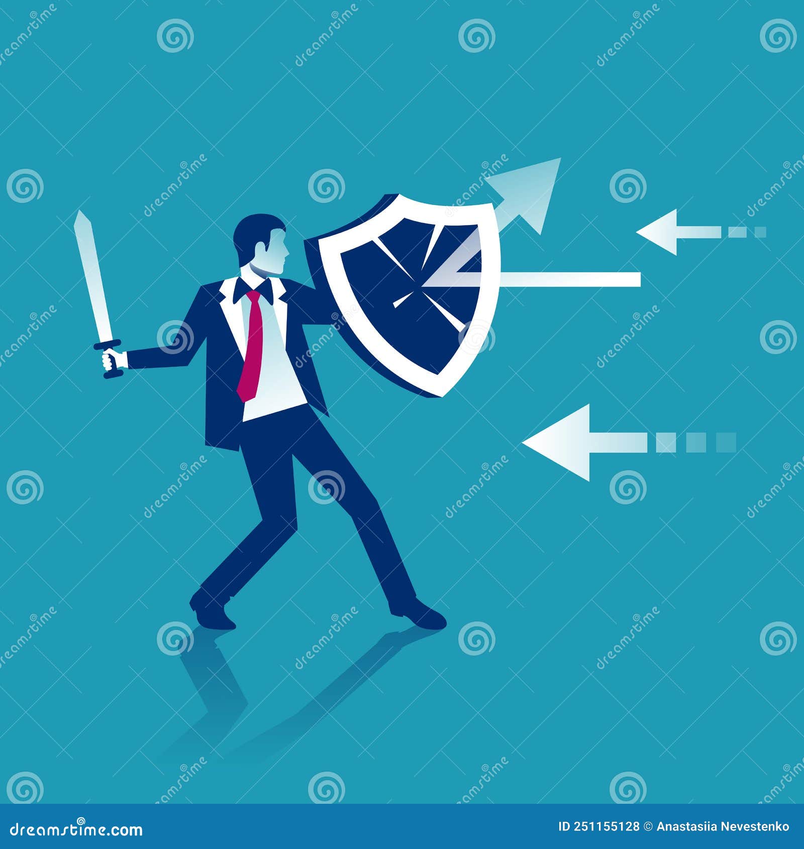 Attack Protection. Businessman Holds a Shield Defending from Attacks ...