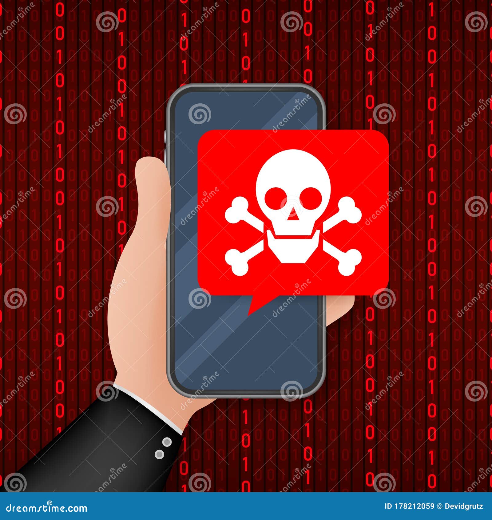 Attack. Smartphone with Speech Bubble and Skull and Crossbones on ...