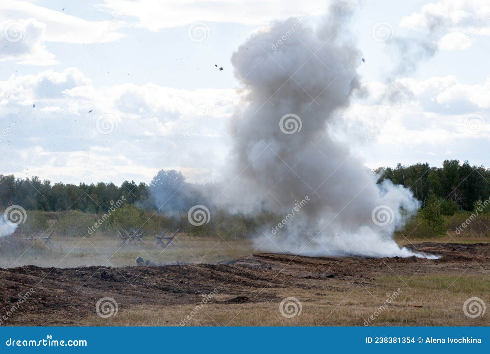Attack of Soviet Soldiers from the Trenches. Smoke from an Exploding ...