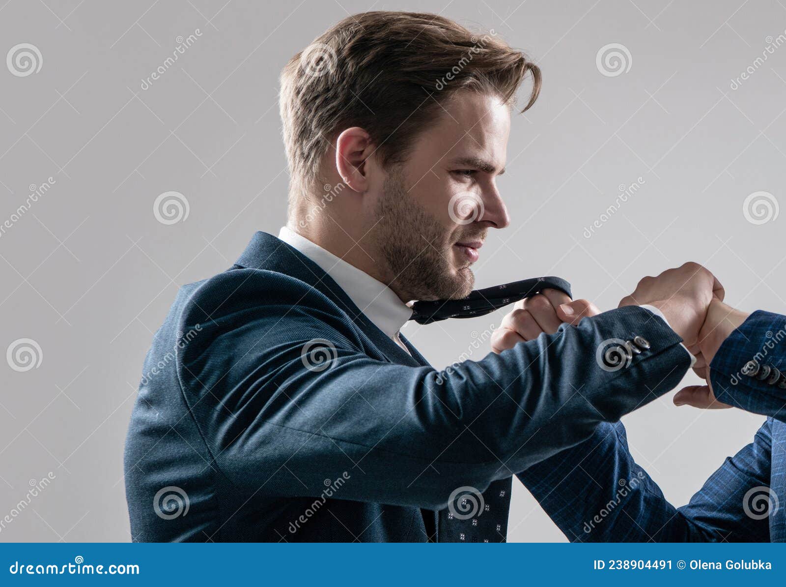 Attacked at Work. Manager Being Pulled by Necktie. Fighting and ...