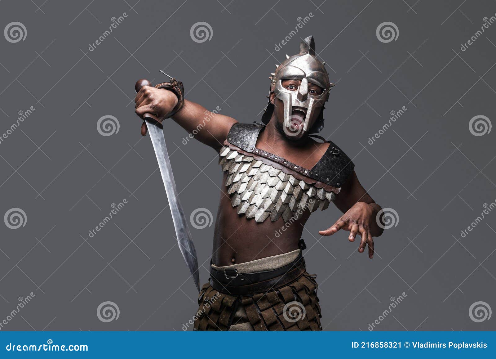 Attacking Gladiator with Helmet and Gladius Stock Image - Image of rage ...