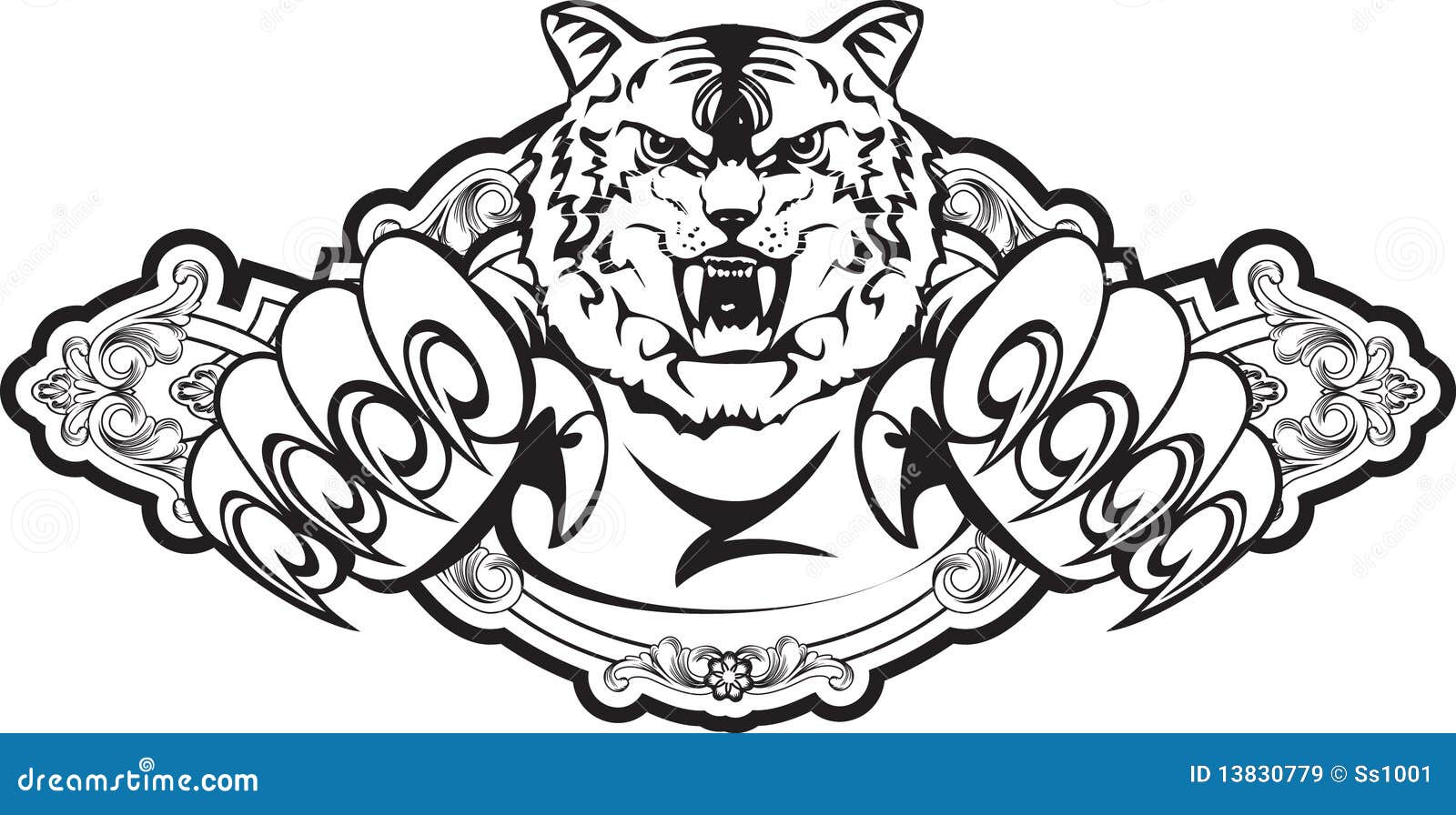 Attacking tiger in frame stock vector. Illustration of attack - 13830779