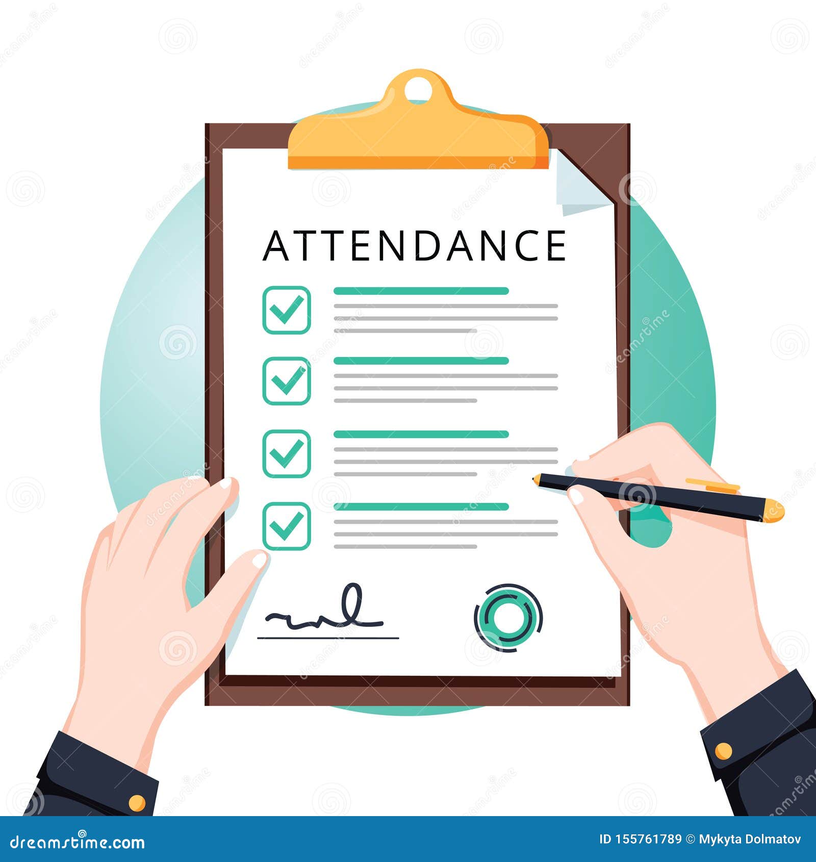 Attendance Concept. Businessman Holding Document. Vector Flat Design ... Attendance Concept. Businessman Holding Document. Vector Flat Design ...